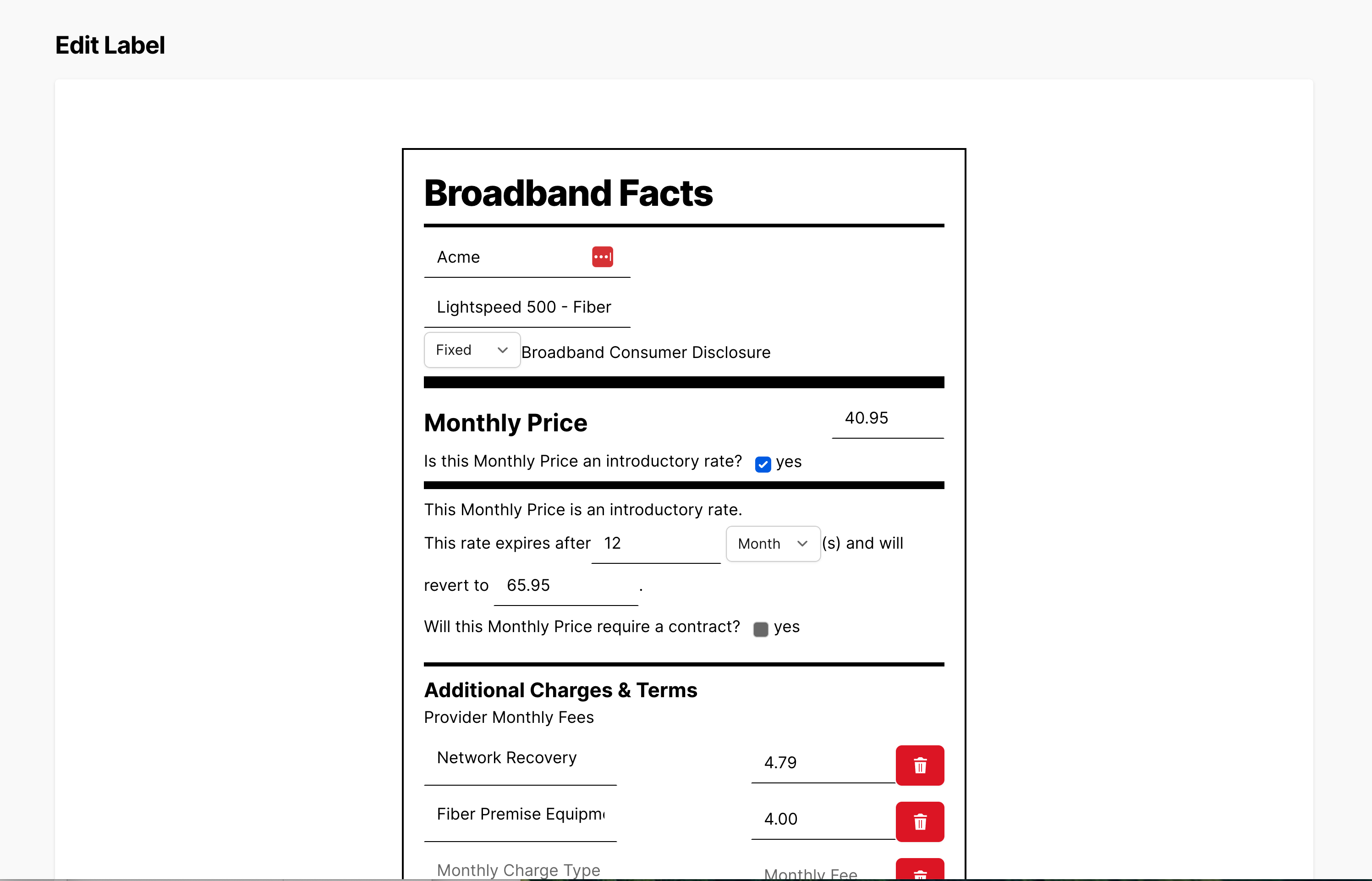 Label Management | Broadband Consumer Labels